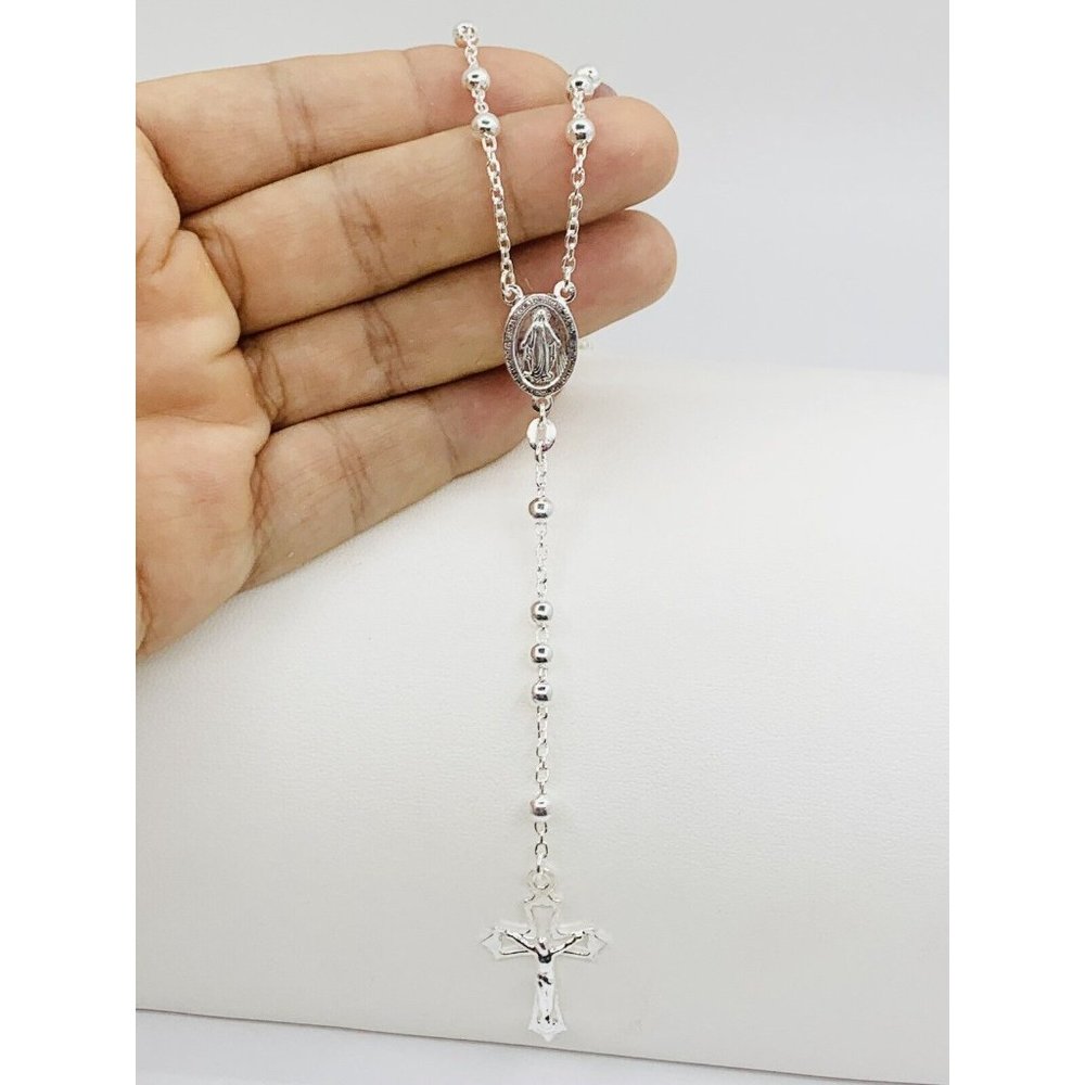 925 Sterling Silver Rosary Necklace Cross Jesus - Ros… - Gem
